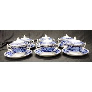 Jacobean Soup Coupes with Under Plates and Blue Decoration - Blue ...