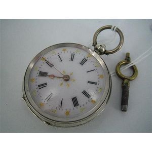 Swiss Silver Fob Watch with Key-Wing Cylinder Movement - Watches ...