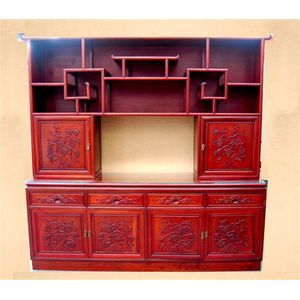 Chinese Rosewood Wall Unit with Carvings and Stepped Shelves ...