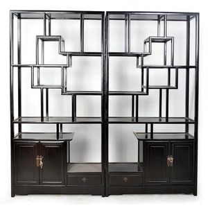 Chinese Black Lacquered Bookcase with Cupboard Doors and Shelves ...