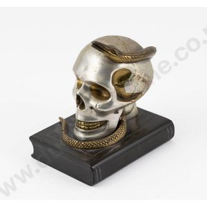 Silvered bronze skull & serpent desk ornament on marble base - Writing ...