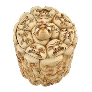 Meiji Ivory Box with Japanese Masks - Ivory - Oriental