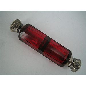 Victorian Red Glass Scent/Salts Bottle with Foliate Caps - Scent ...