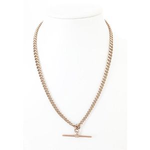 9ct Gold Curb Link Fob Chain with T-Bar, 25.96g, 38cm - Necklace/Chain ...