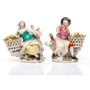Large Chelsea Porcelain Fruit Seller Figures by Joseph Willems - Zother ...