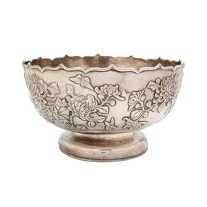 Chinese Silver Punch Bowl with Inscription and Relief Decoration ...