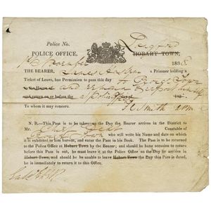 Convict ticket of leave, Tasmanian / Van Dieman's Land 19th century ...
