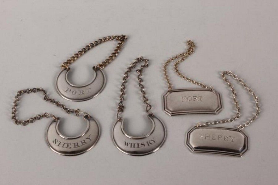 Set of 5 Silver Plate Decanter Labels - Wine Labels - Silver Plate