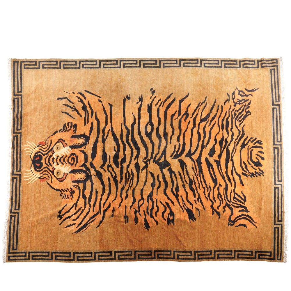 Behruz Studio Tibetan Tiger Carpet with Meander Border, Nepal - Rugs & Carpets - Textiles & Fabrics