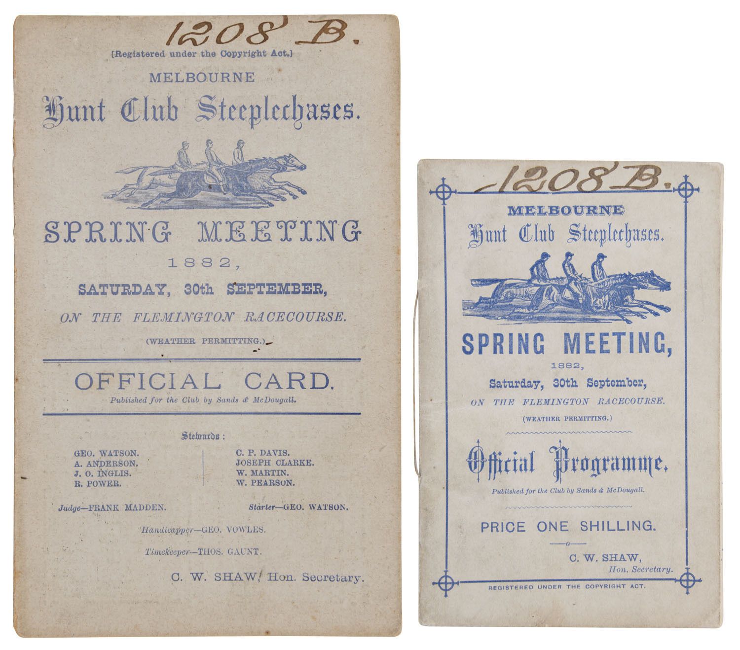 1882 Melbourne Hunt Club Steeplechases Spring Meeting Programme ...