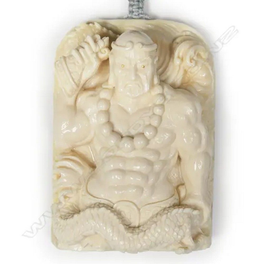 Chinese Mammoth Tusk Carved Pendant with Dragon God - Zother - Oriental