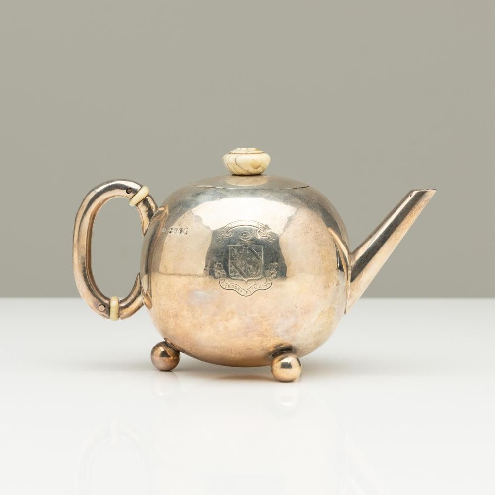 Victorian sterling silver tea pot with crest and ivory mounts - Tea ...