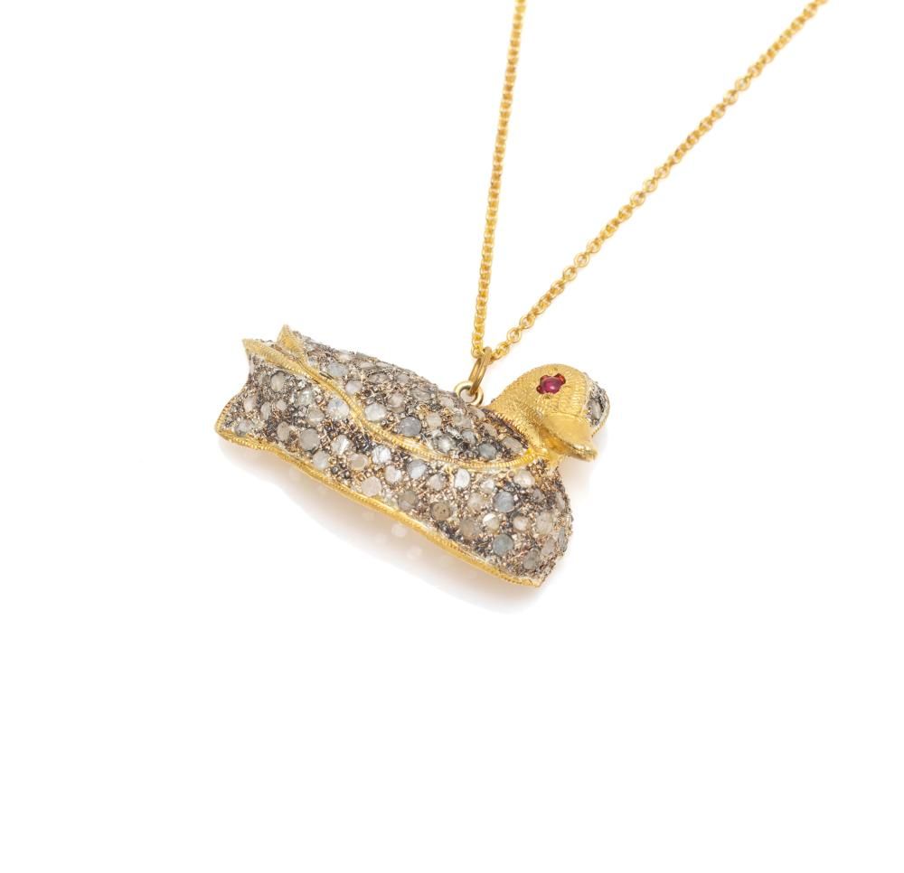 Silver Gilt Diamond Duck Pendant Necklace with Ruby Eye - Pendants ...