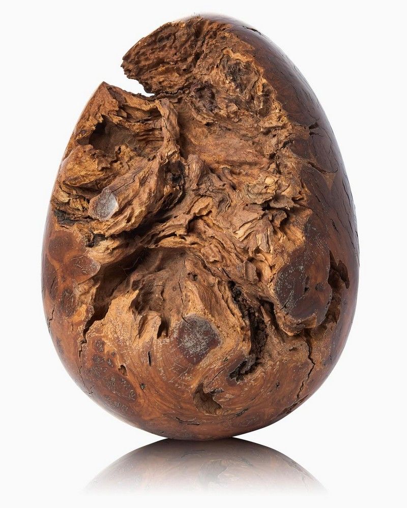 Japanese Carved Root Wood Egg Sculpture, 29 cm Height - Zother - Oriental