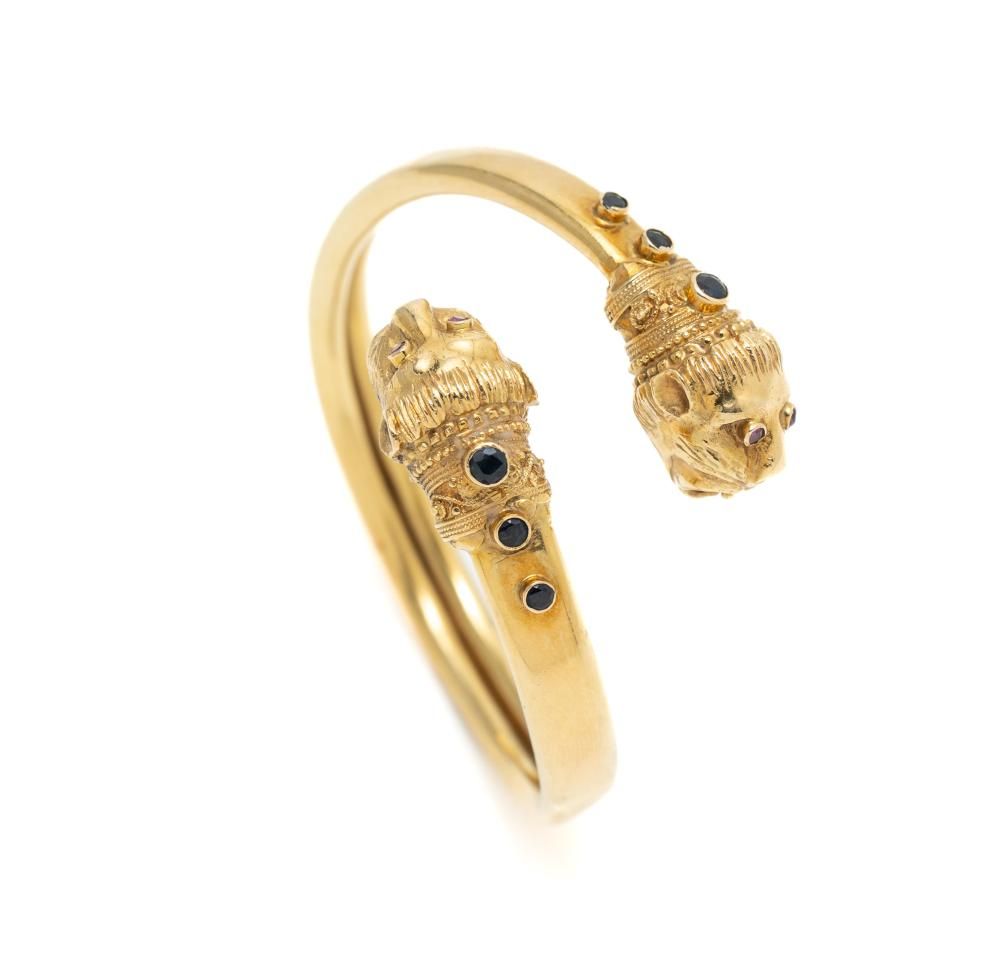 Zolotas 18ct Gold Lion Head Bangle with Gemstones - Bracelets/Bangles ...
