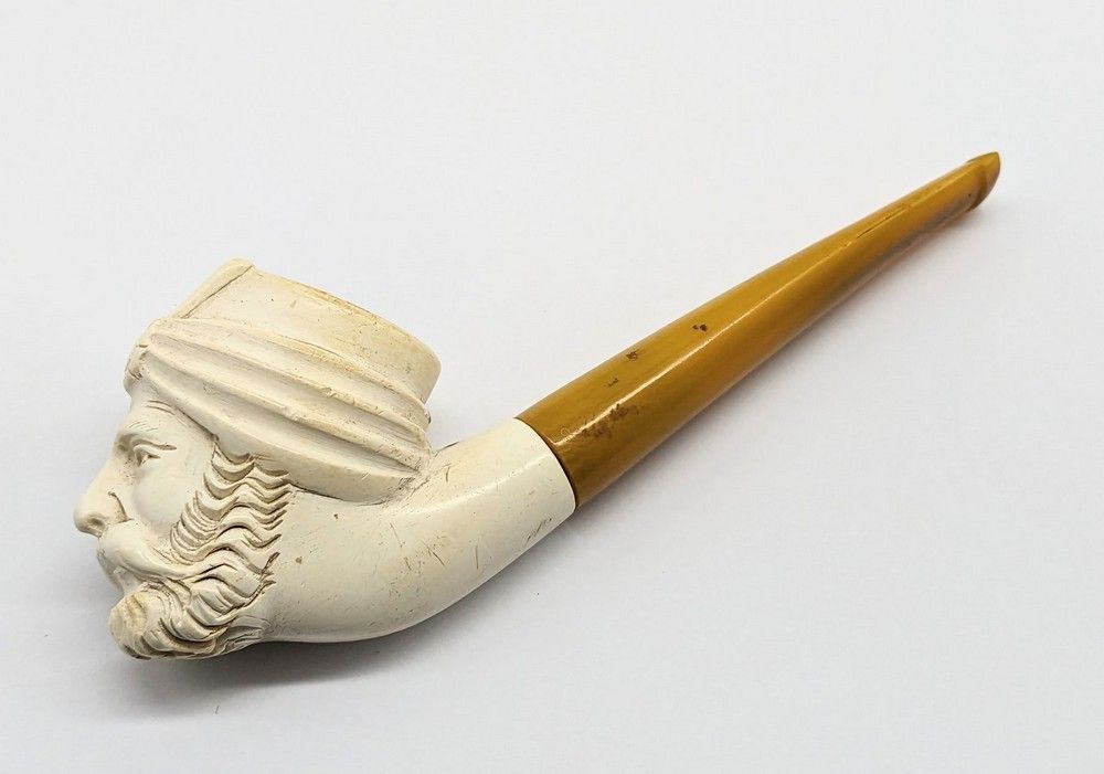 Arabian Bearded Male Meerschaum Clay Figural Pipe with Amber - Smoking ...