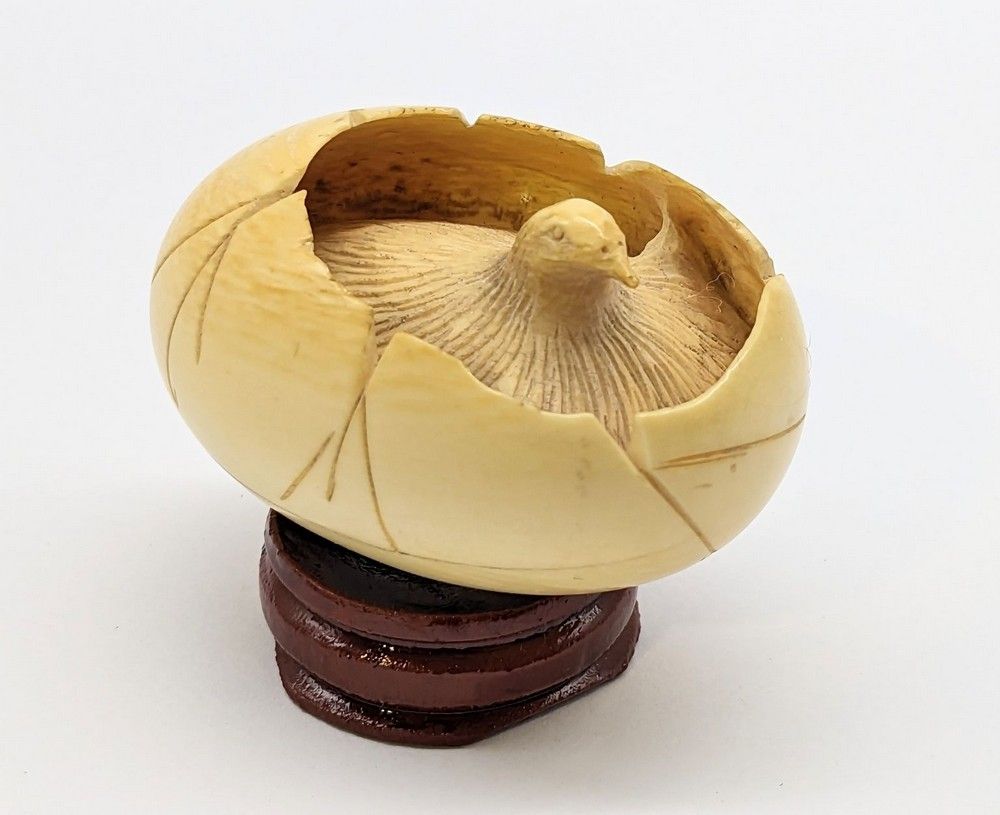 19th Century Japanese Ivory Netsuke: Egg and Baby Chicken - Netsuke ...