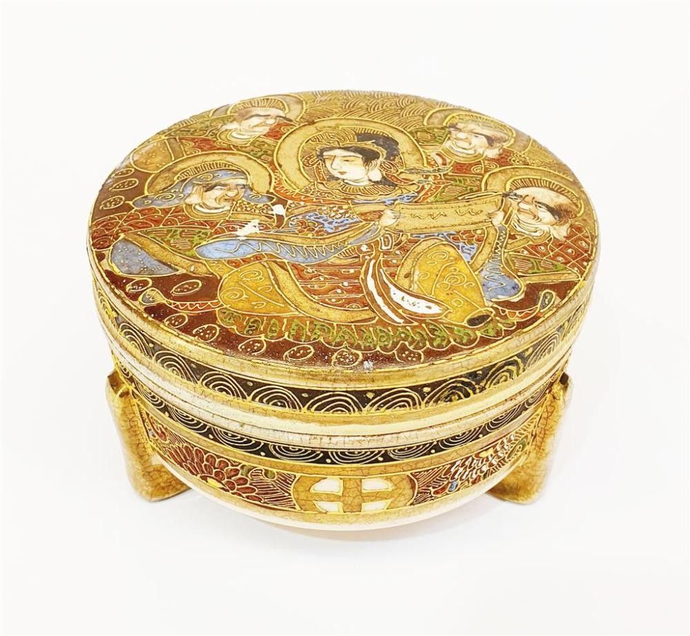 Japanese Satsuma Ceramic Circular Box with Immortals and Chrysanthemums ...