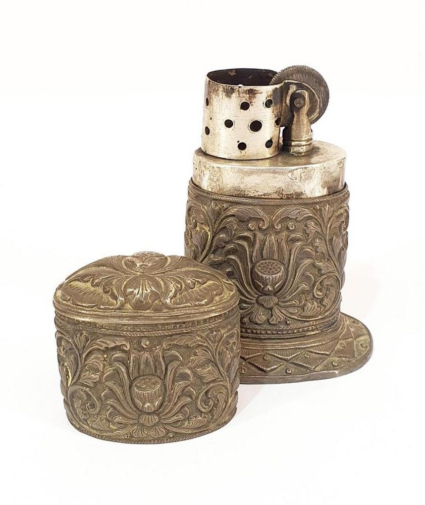 Chinese Export Silver Table Lighter with Lotus Flower Design, 1900 ...