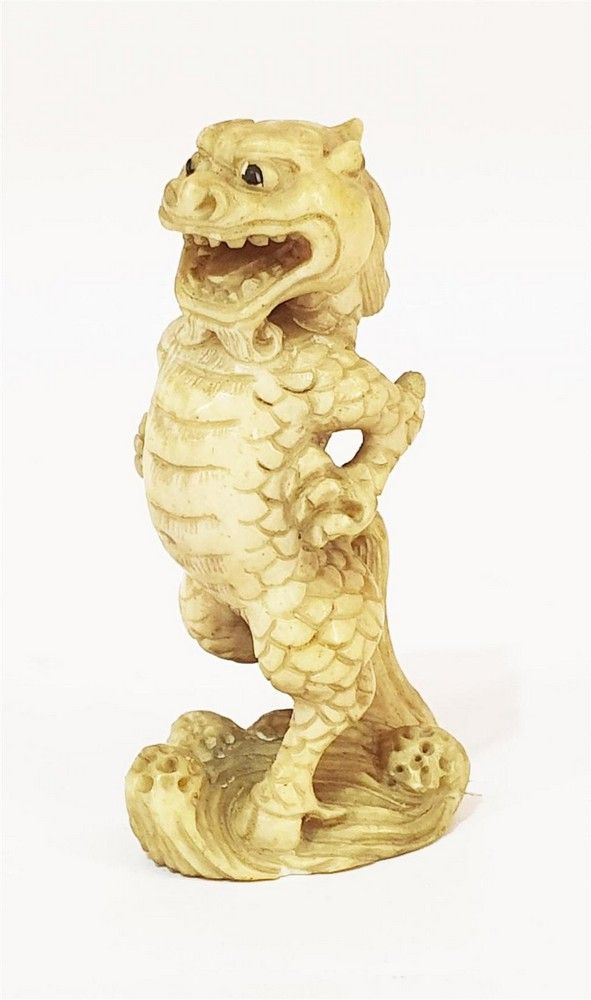Japanese Standing Dragon Netsuke on Wavy Sea, Meiji Period - Netsuke ...