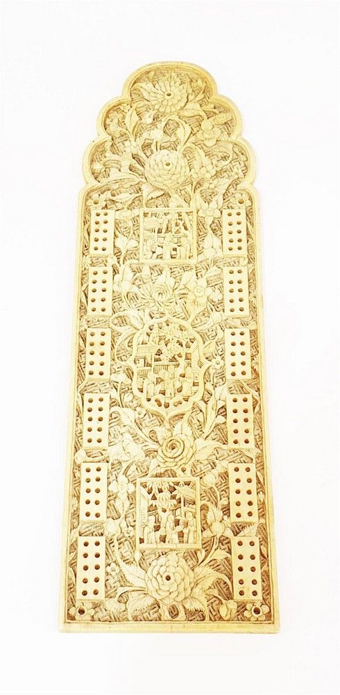 19th Century Cantonese Ivory Cribbage Board with Intricate Carvings ...