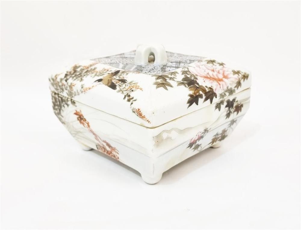Edo Kutani Square Porcelain Box with Birds and Flowers - Ceramics ...
