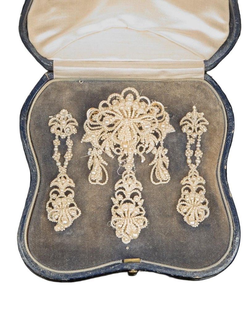Victorian Seed Pearl Parure with Earrings and Brooch Set - Suites ...