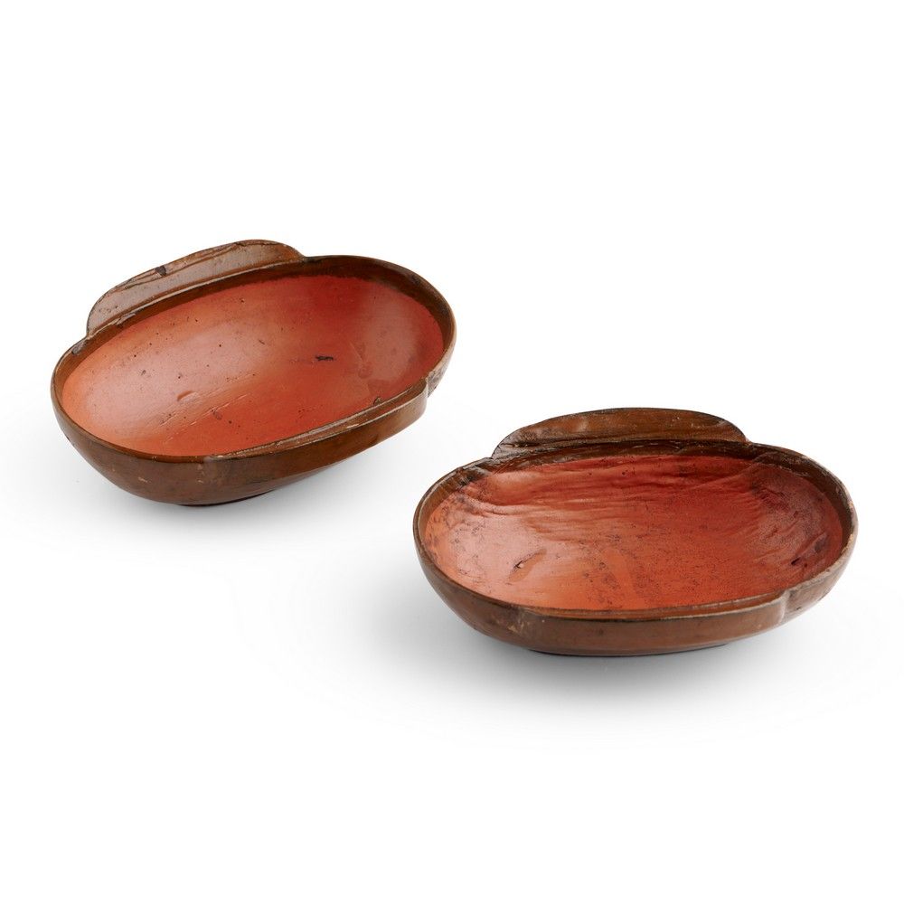 Han Dynasty Chinese Red and Brown Lacquer Ear Cups, 10cm - Asian ...