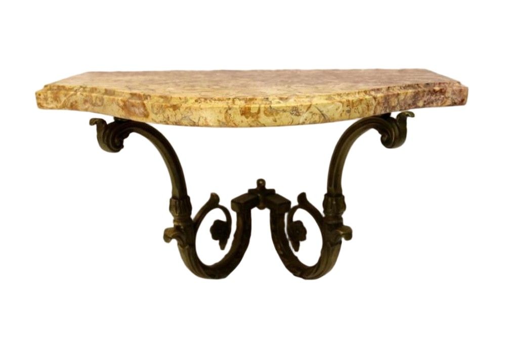 1950s French Bronze and Marble Wall Shelf with S-Scroll Brackets ...