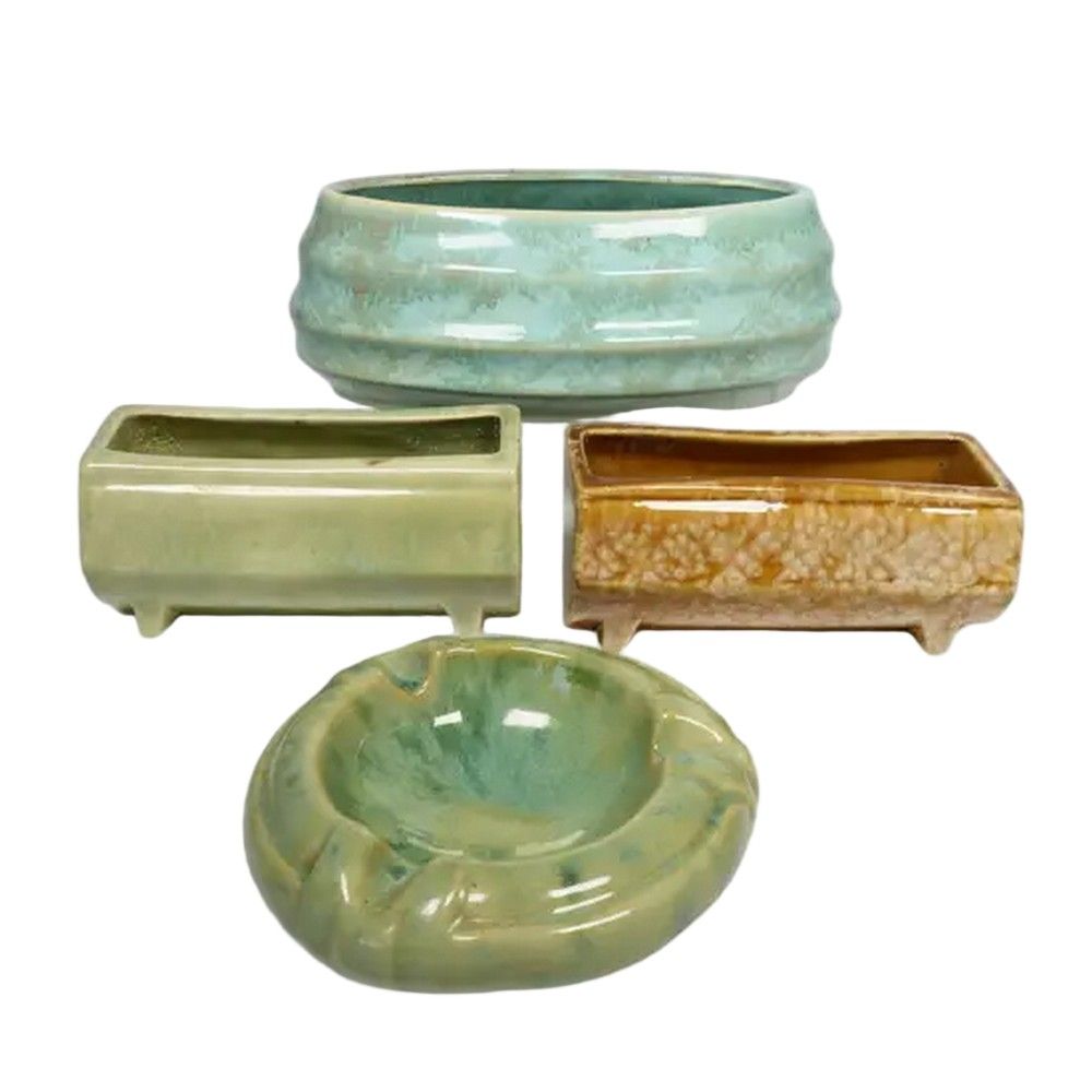Crown Lynn Ambrico Trough Vases and Ash Tray Set - Crown Lynn - Ceramics