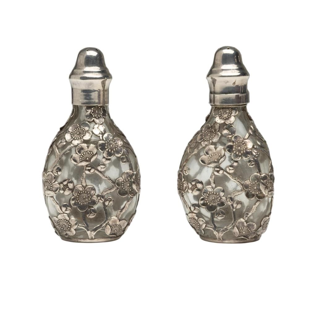 Antique Chinese Sterling Silver Clad Glass Salt & Pepper Shakers ...