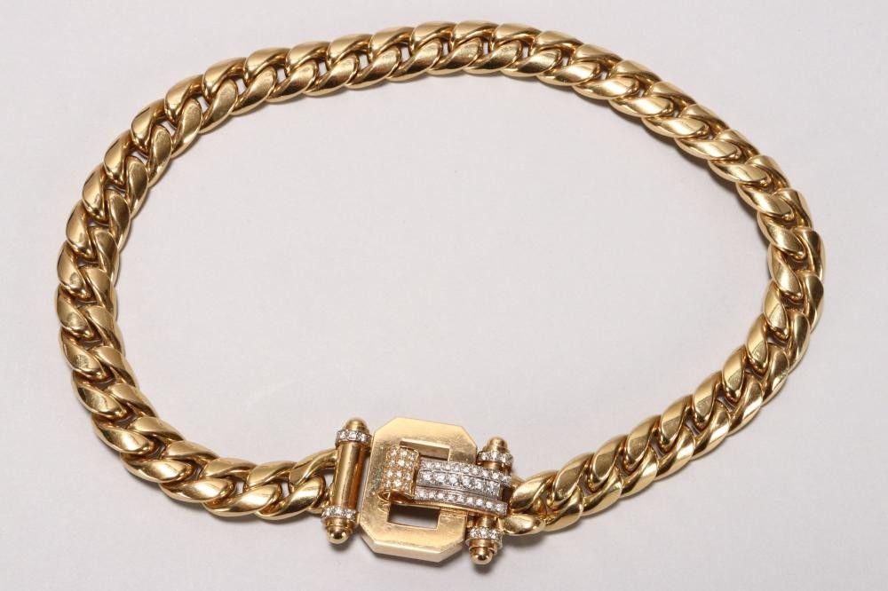 18ct Gold & Diamond Buckle Chain - 96g, 43cm - Necklace/Chain - Jewellery