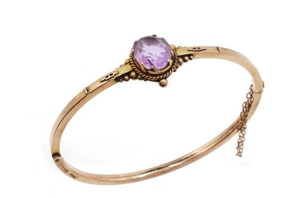 Victorian Amethyst & 9ct Rose Gold Bangle, Birmingham 1886 - Bracelets ...