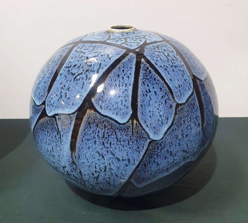 Blue Mottled Glaze Spherical Form by Richard Brooks, 24cm - Australian ...