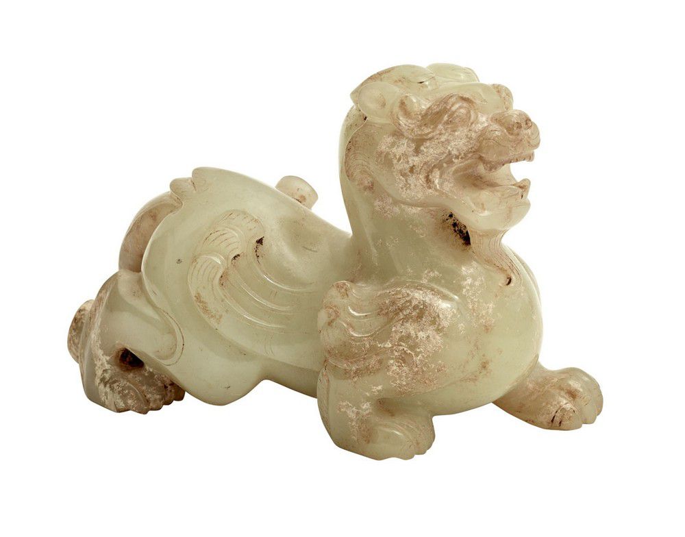 Mythical Jade Beast with Curled Plumes - Jade - Oriental