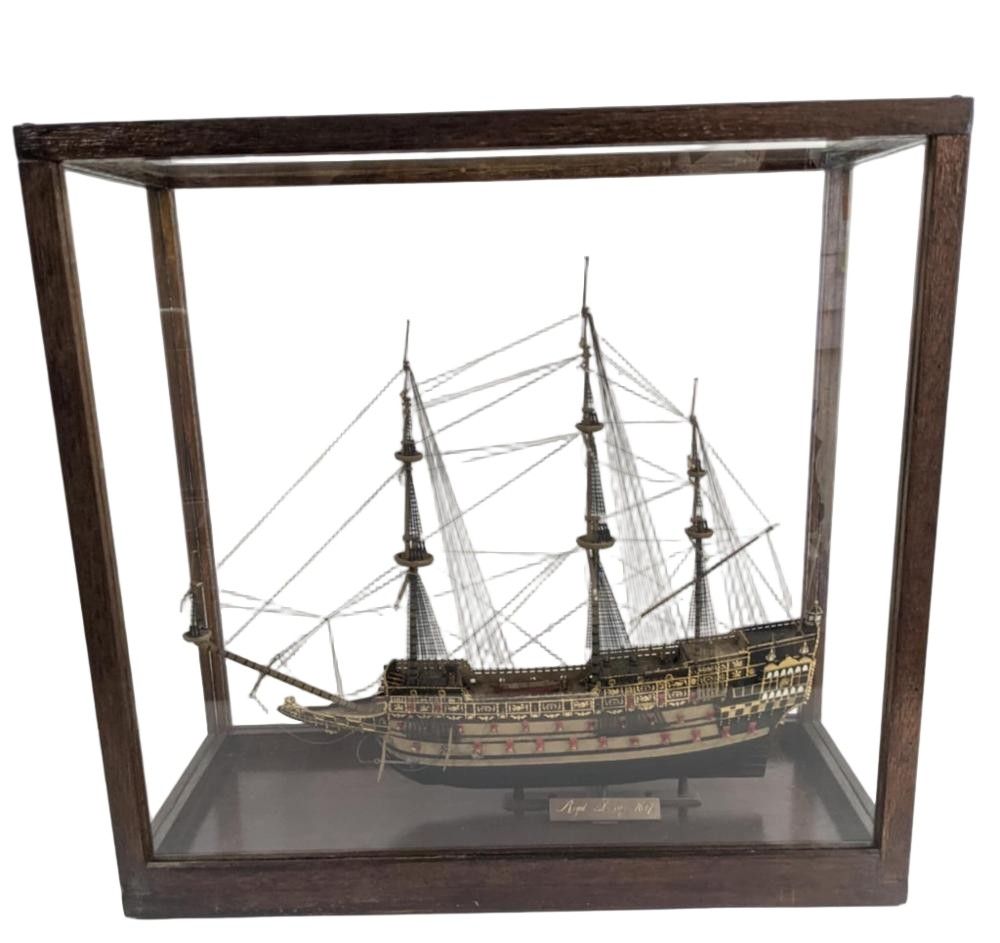 H.M.S. Royal Sovereign Model in Display Case - Miniature Ship - Coins ...