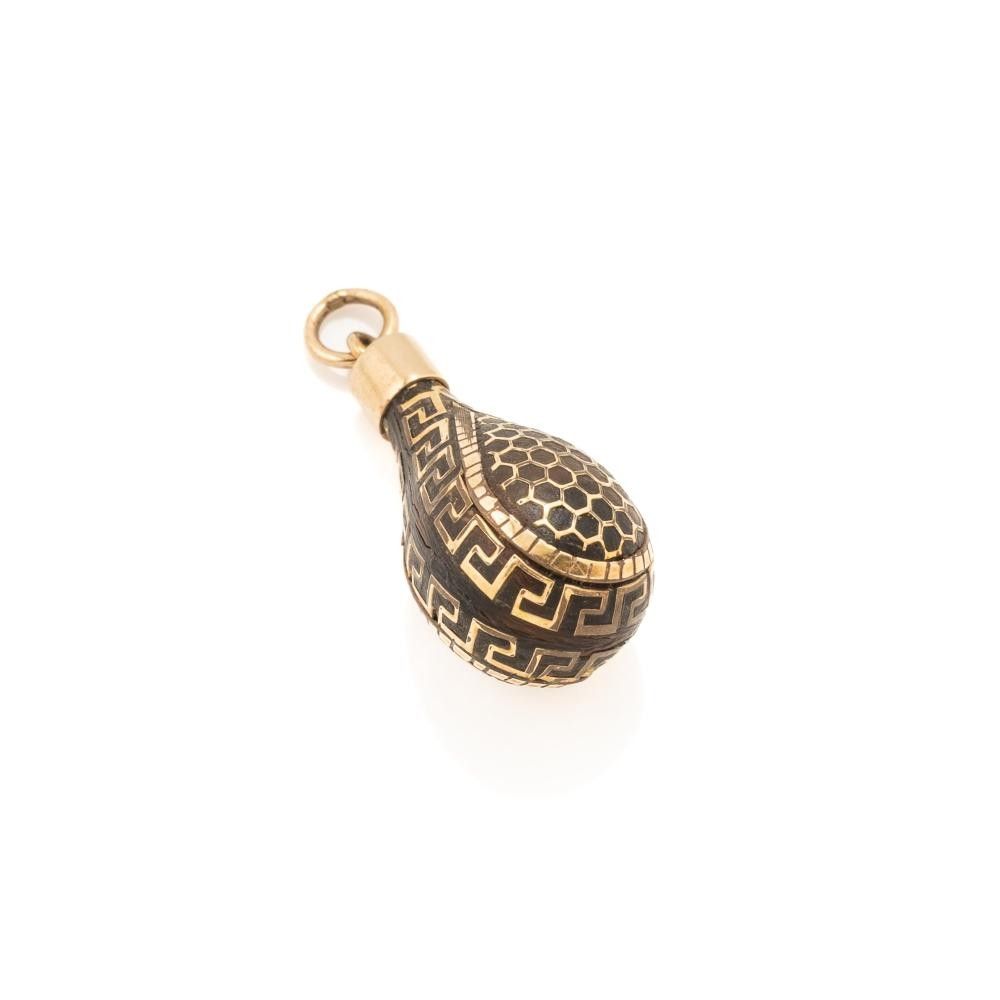Antique Pique Pendant Flask with Greek Key Pattern Detail - Pendants ...