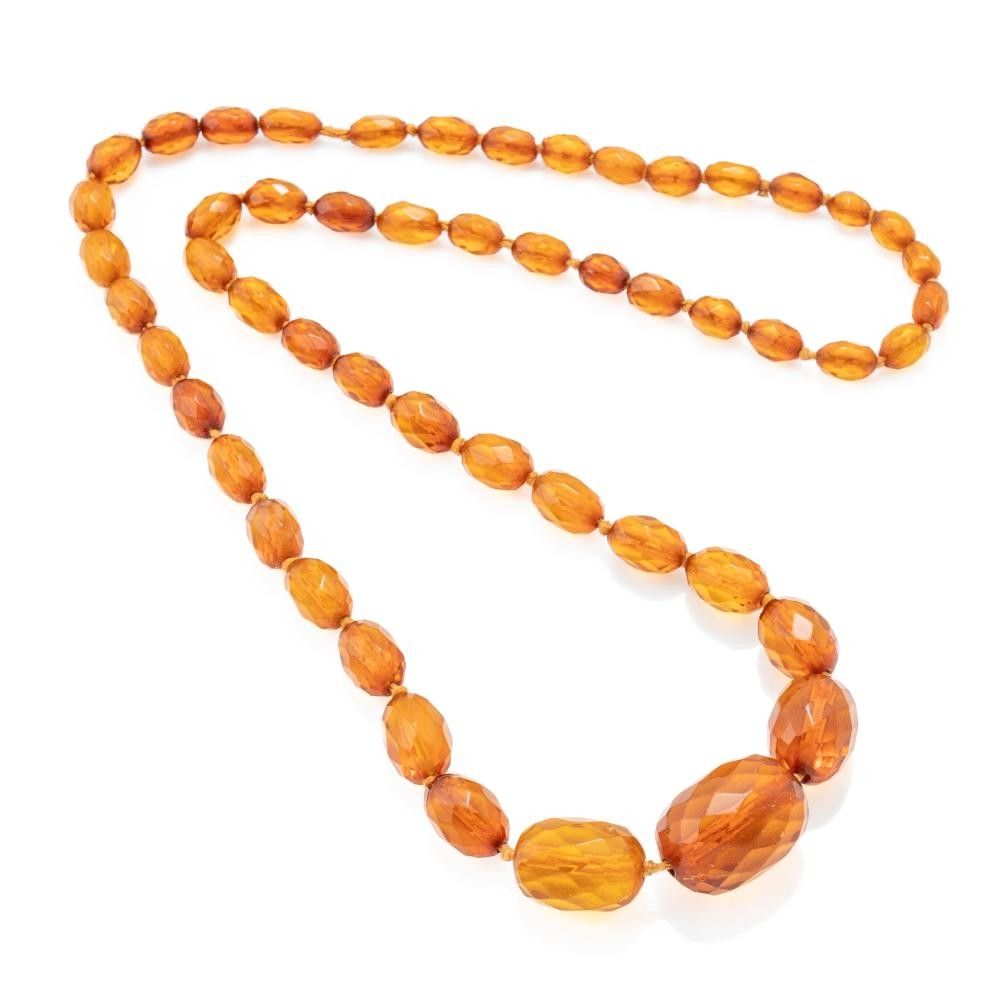 Vintage Faceted Copal Amber Necklace, Graduated Oval Beads, 86cm ...
