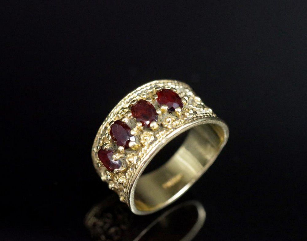 Garnet Set 14K Gold Ring with Four Stones - Rings - Jewellery