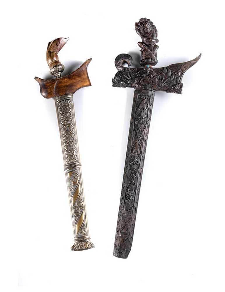 Indonesian Keris Knives with Undulating Blades and Carved Hilts ...