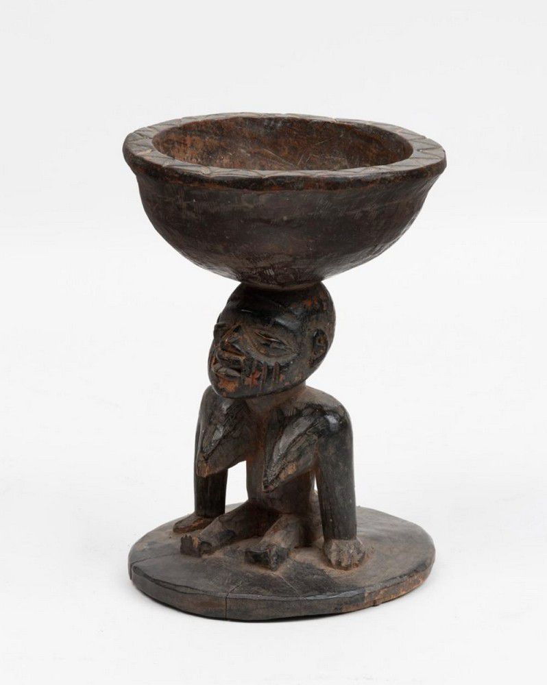 African Yomba Divination Carved Wooden Bowl - African - Tribal
