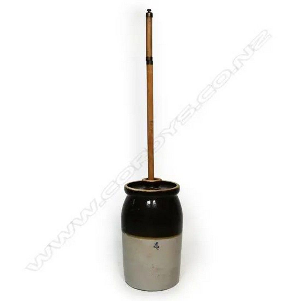 19th Century Stoneware Butter Churn with Wooden Plunger and Lid ...