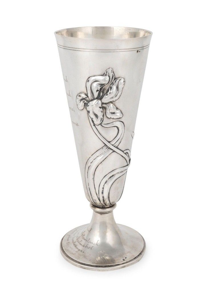 Art Nouveau Silver Vase with Floral Decoration and Inscription - Vases ...