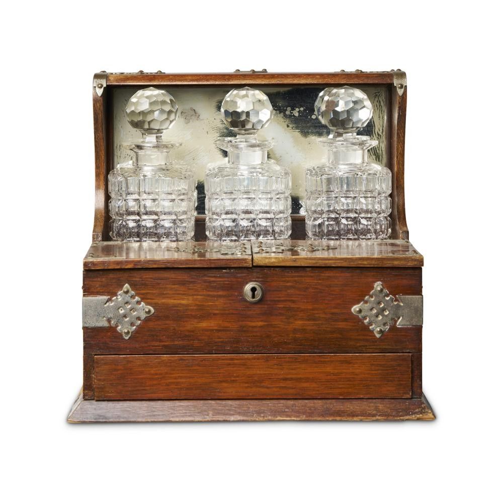 Victorian Oak Crystal Decanter Tantalus, English 1880, Provenance ...