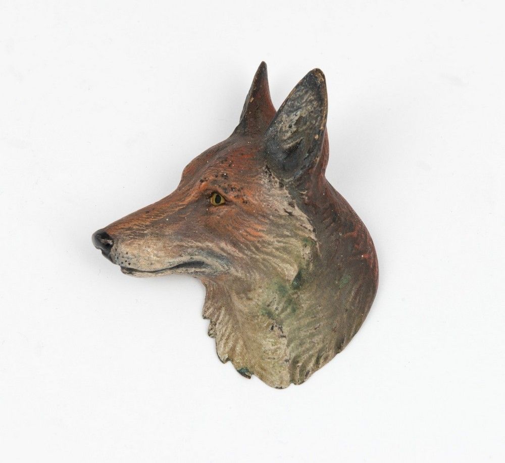 Antique Austrian Cold Painted Bronze Fox Head Wall Plaque - Zother incl ...