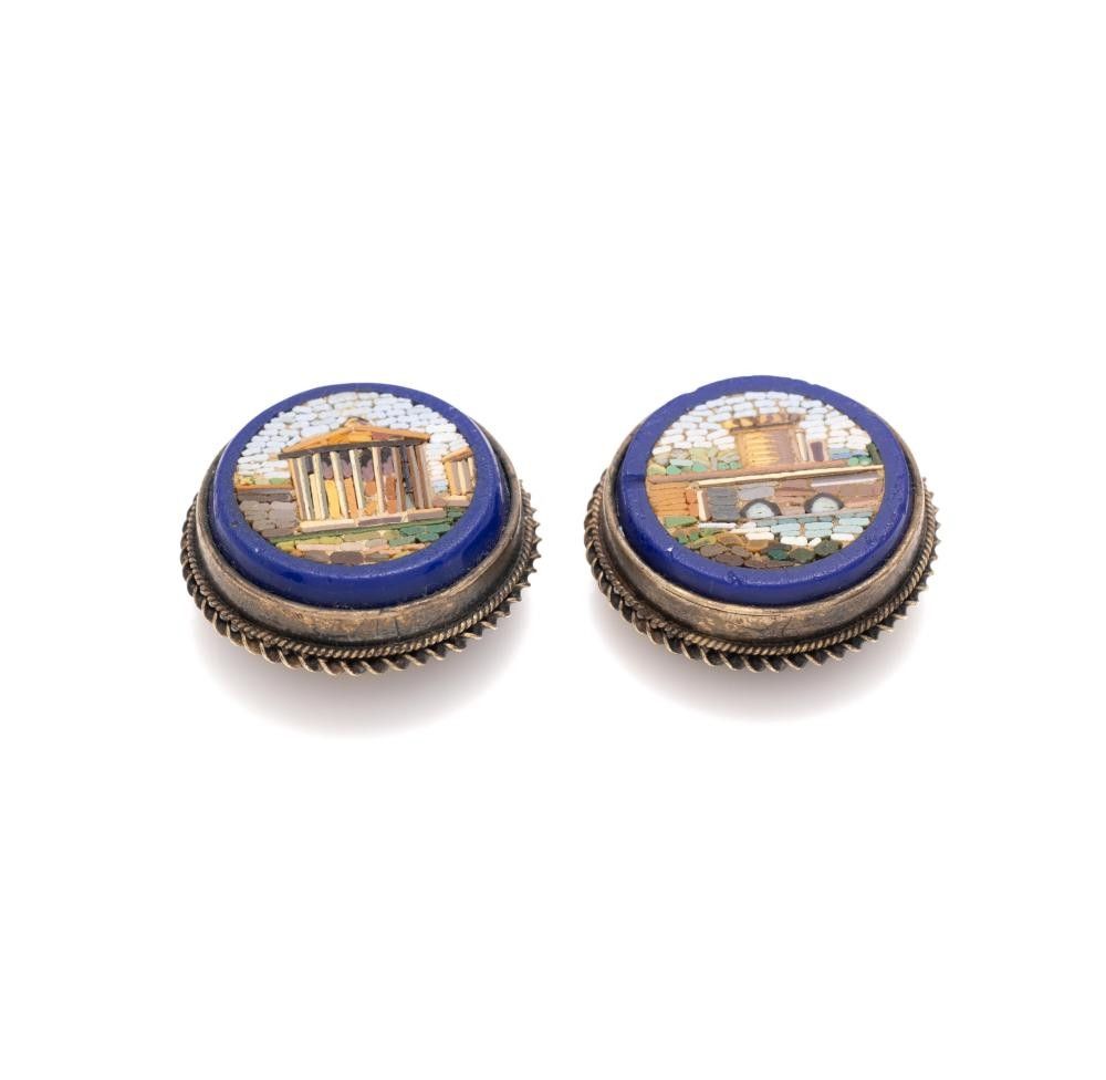 Antique Micro Mosaic Buttons with Roman Architecture, 14ct Gold ...