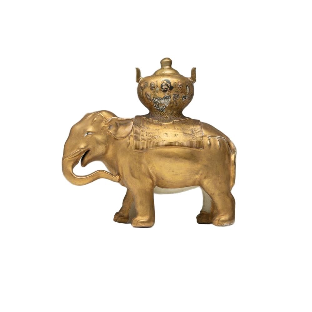 Gilded Japanese Satsuma Elephant with Lidded Urn, 26 cm - Ceramics ...