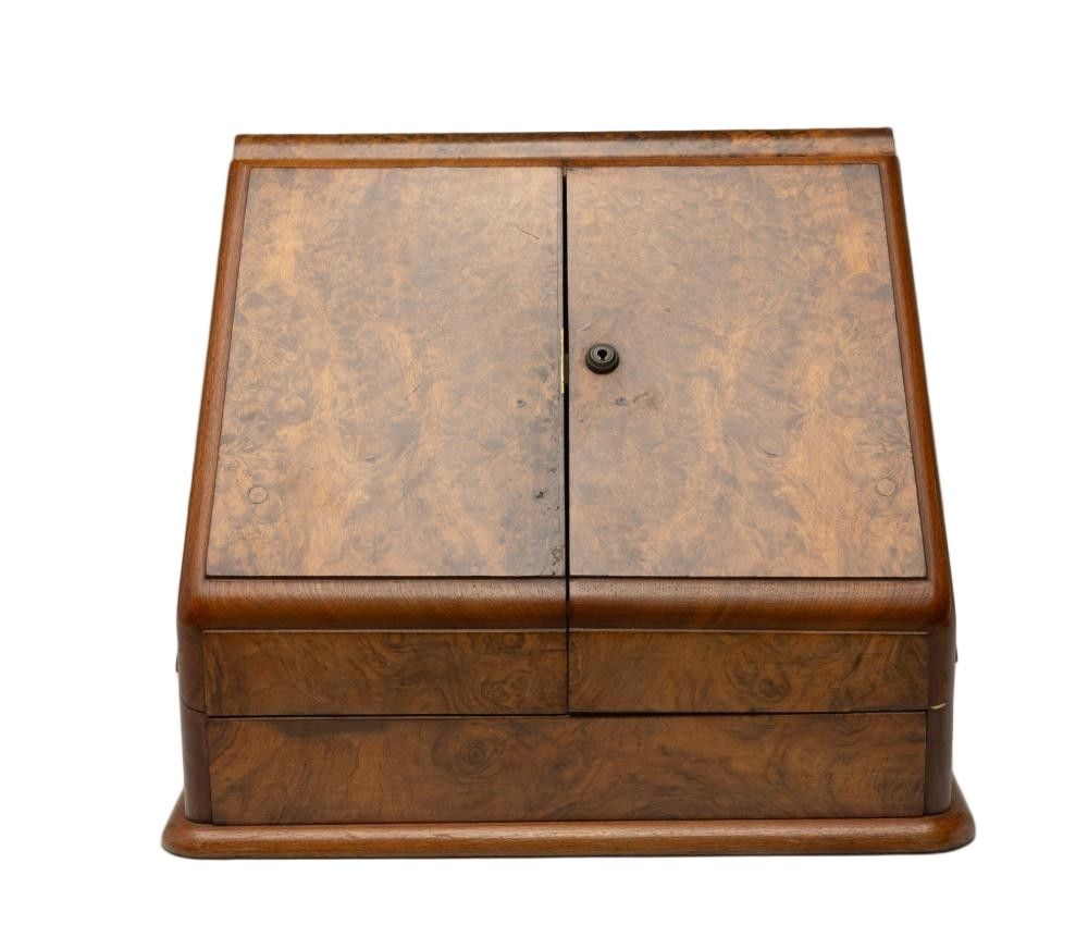 Burl Walnut Veneer Desk Tidy with Key, 34x39x30cm - Writing - Desk ...