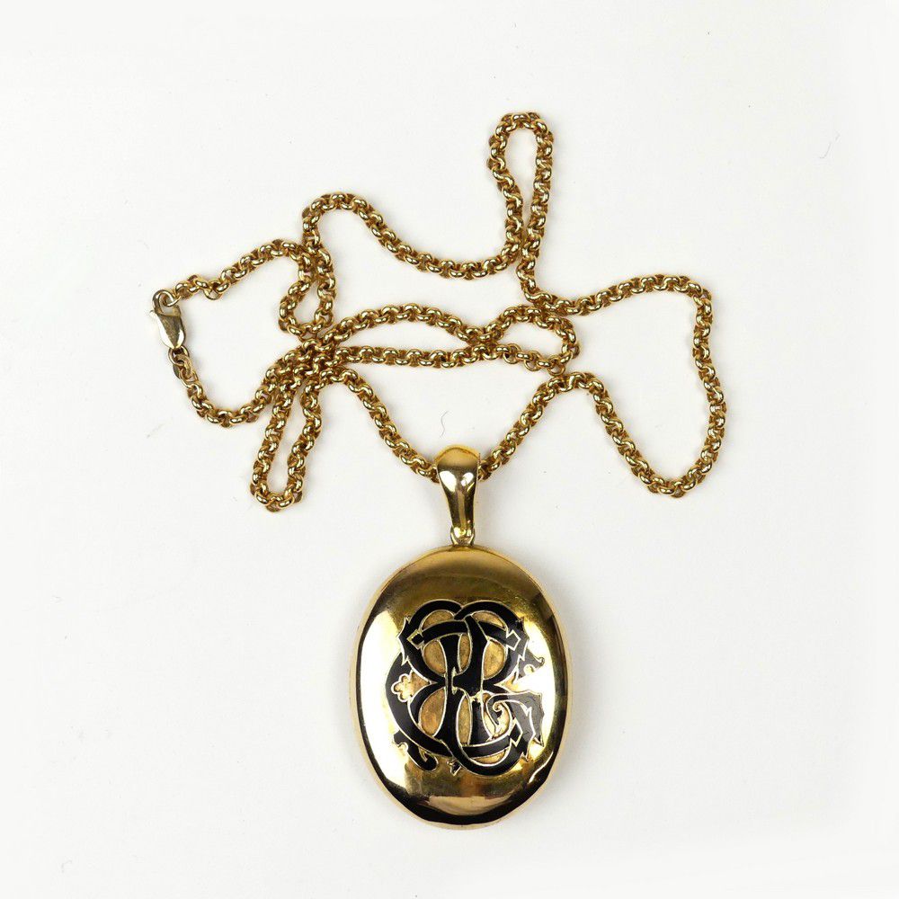 Enamelled Initial Locket on Modern Gold Chain - Necklace/Chain - Jewellery