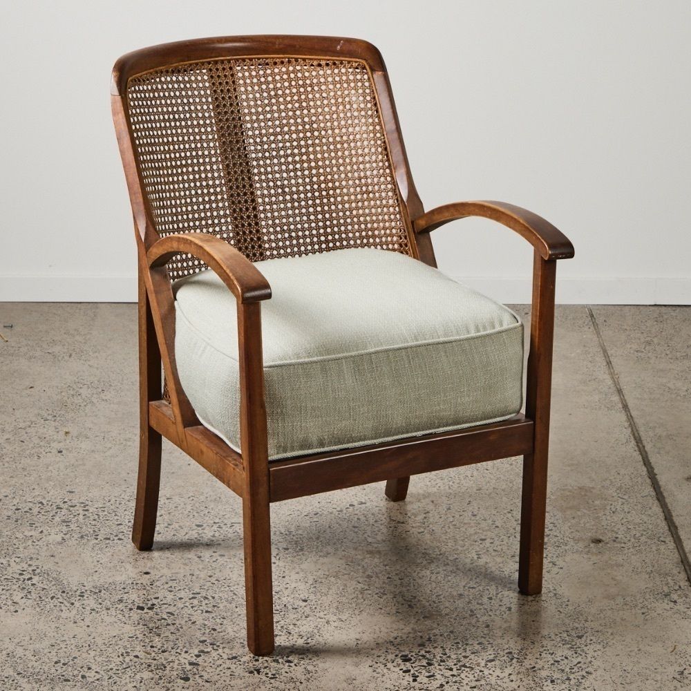 Mid-Century Rattan Chair with Hexagonal Wicker Back and Cushion ...